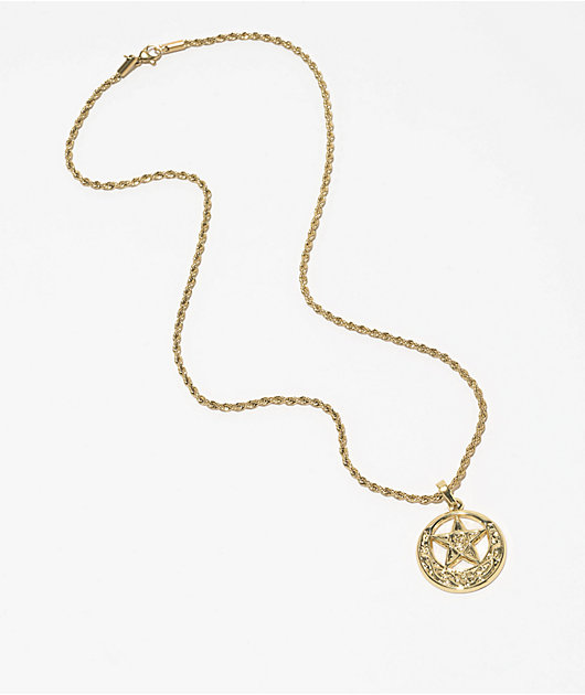 Saint Midas Star Of David Circle Pendant 20" Gold Chain Necklace